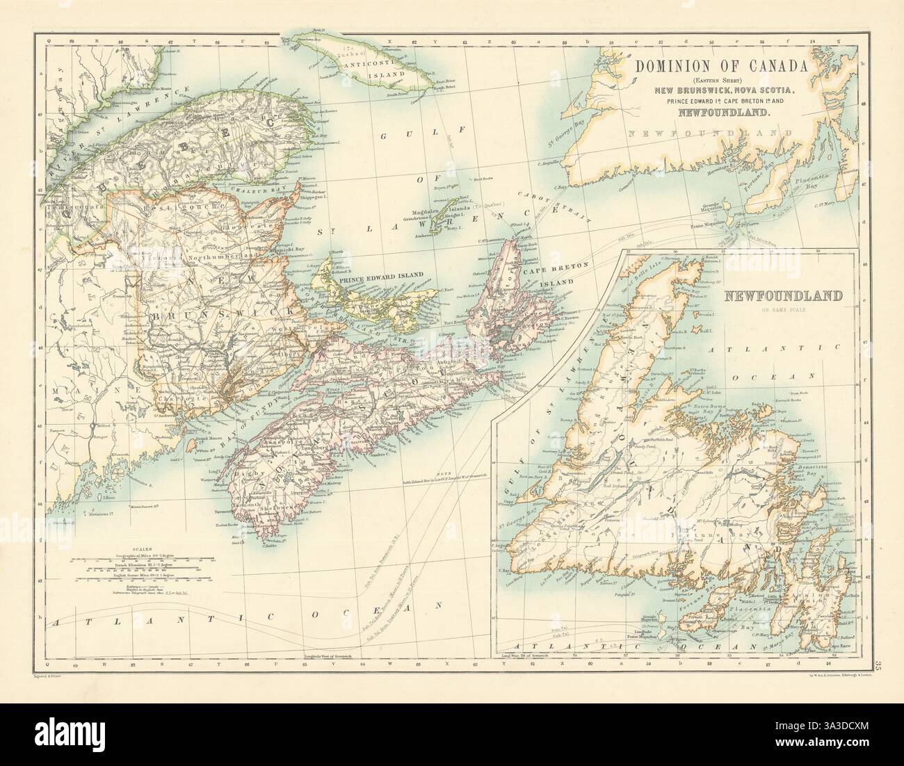 Dominion of Canada (East) Maritime provinces 1887 old antique map plan ...