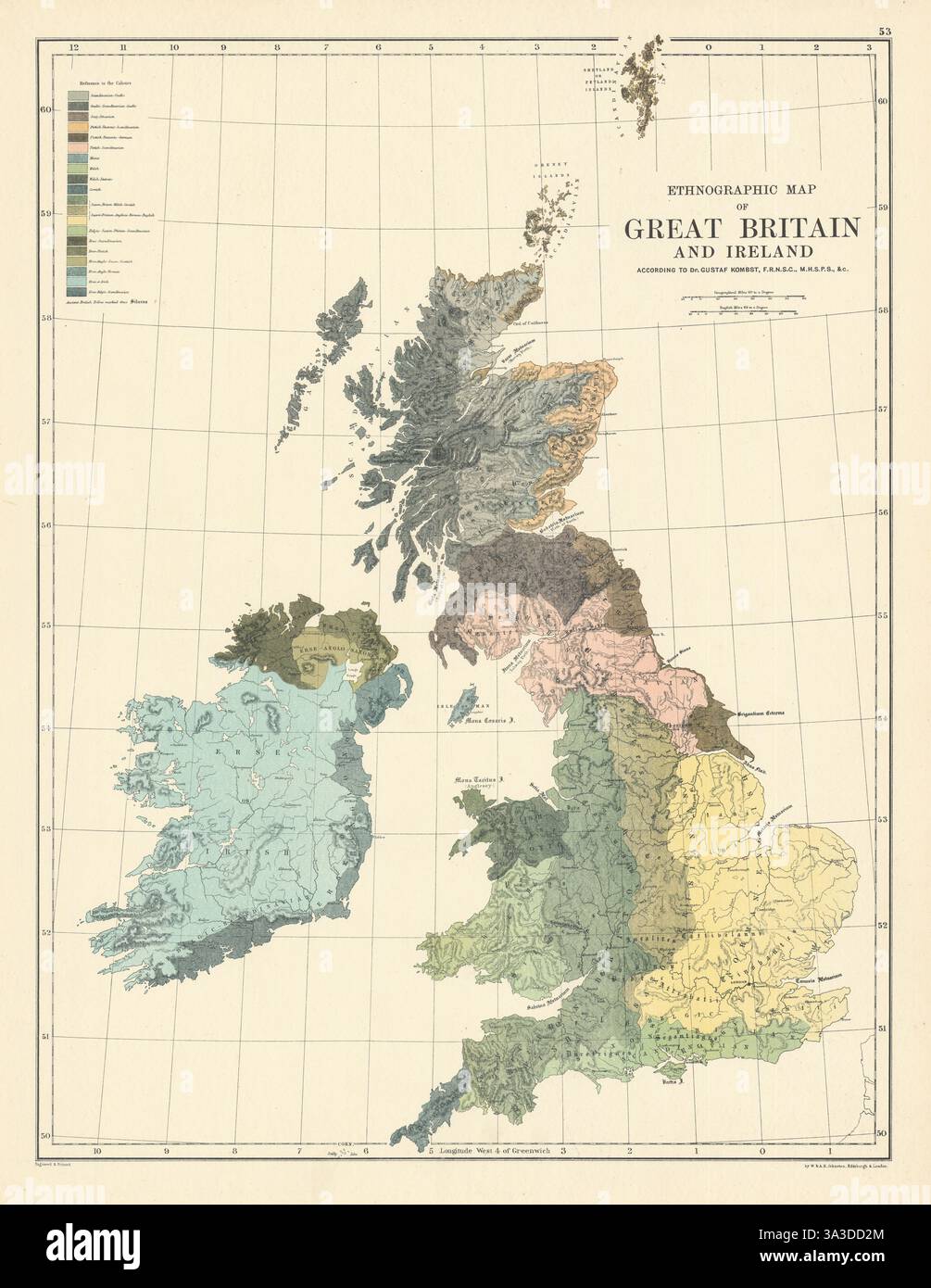 Ethnographic Map of Great Britain and Ireland by W. & A.K. Johnston ...