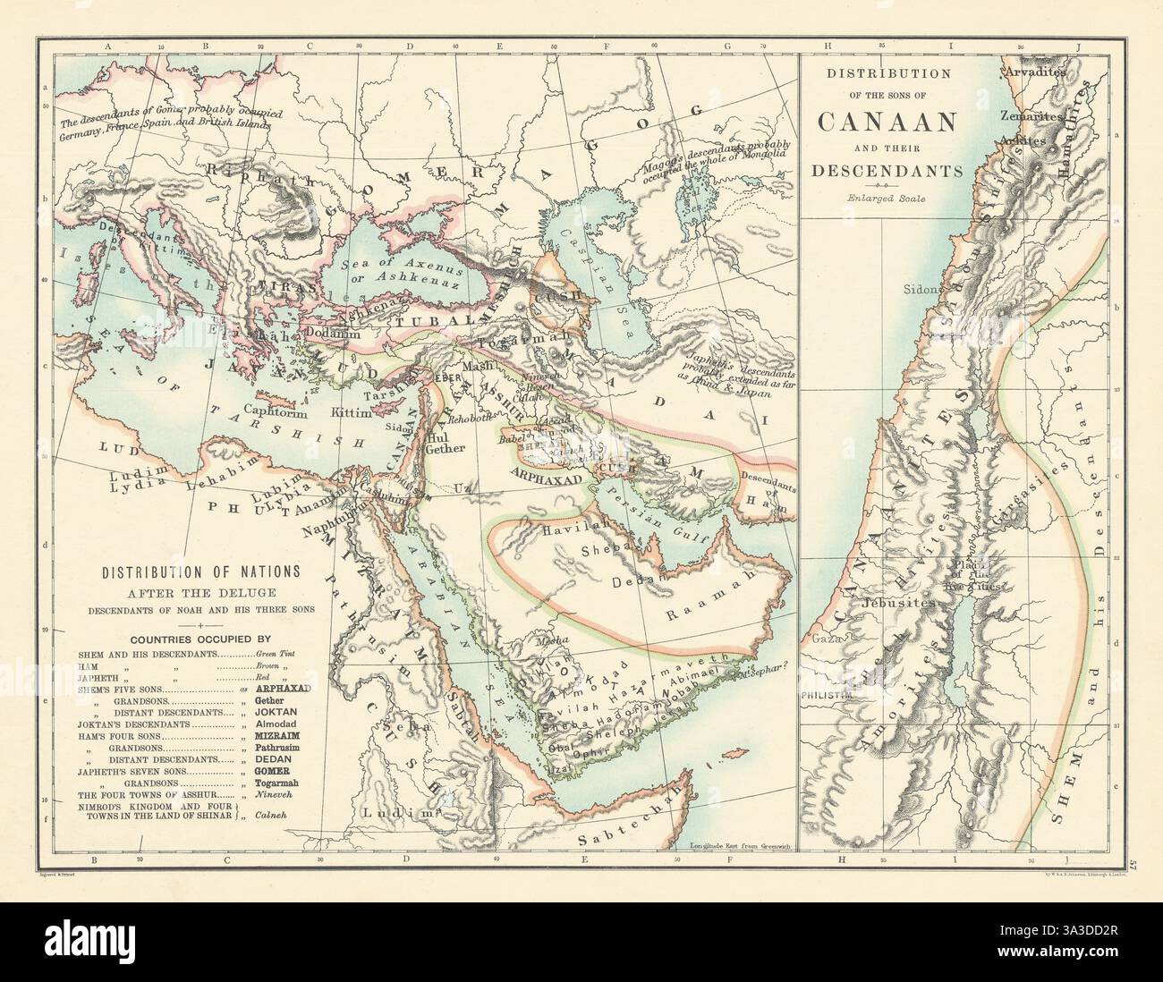 Distribution of Nations After the Deluge. Flood. By W. & A.K. Johnston ...
