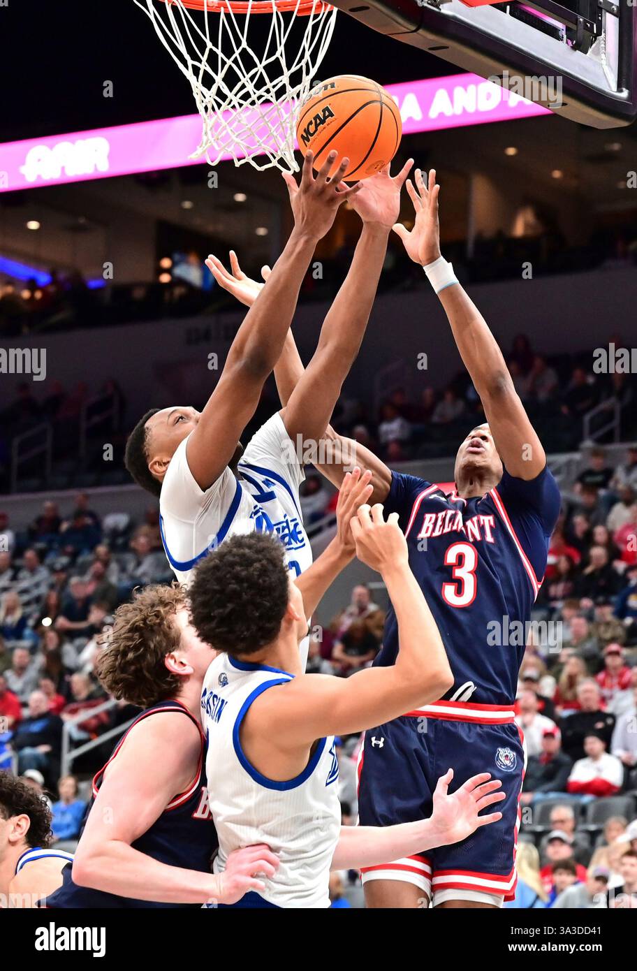 ST. LOUIS, MO - MARCH 08: Belmont forward Jonathan Pierre (3) tries to ...