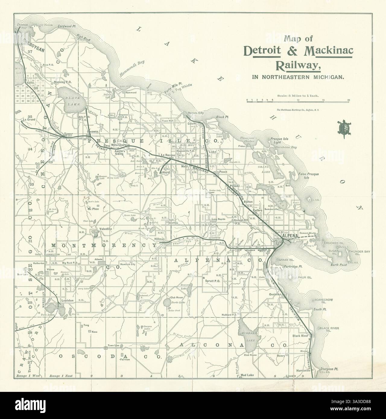Map of Detroit & Mackinac Railway in Northeastern Michigan. Railroads ...