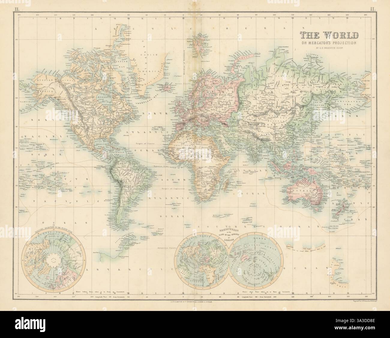 The World on Mercator's Projection. FULLARTON c1863 old antique map ...