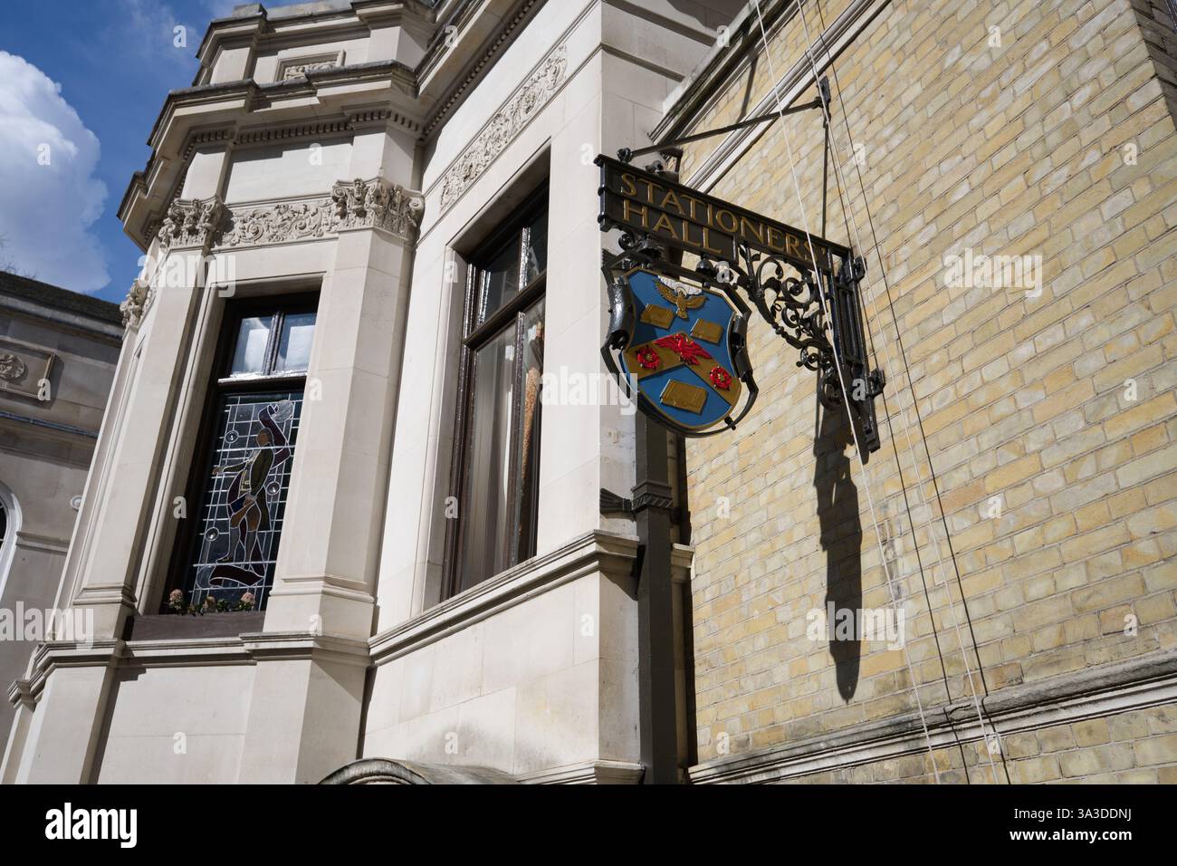 Wooden sign hanging outside Stationers' Hall in London Stock Photo - Alamy