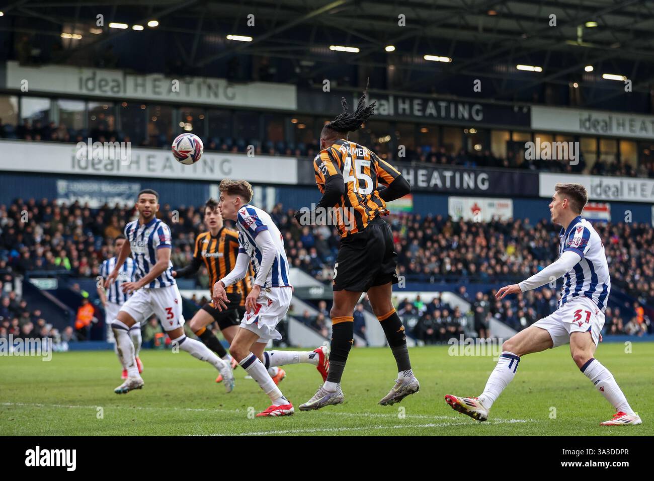 #45, Kasey Palmer of Hull City heads the ball towards goal during the ...