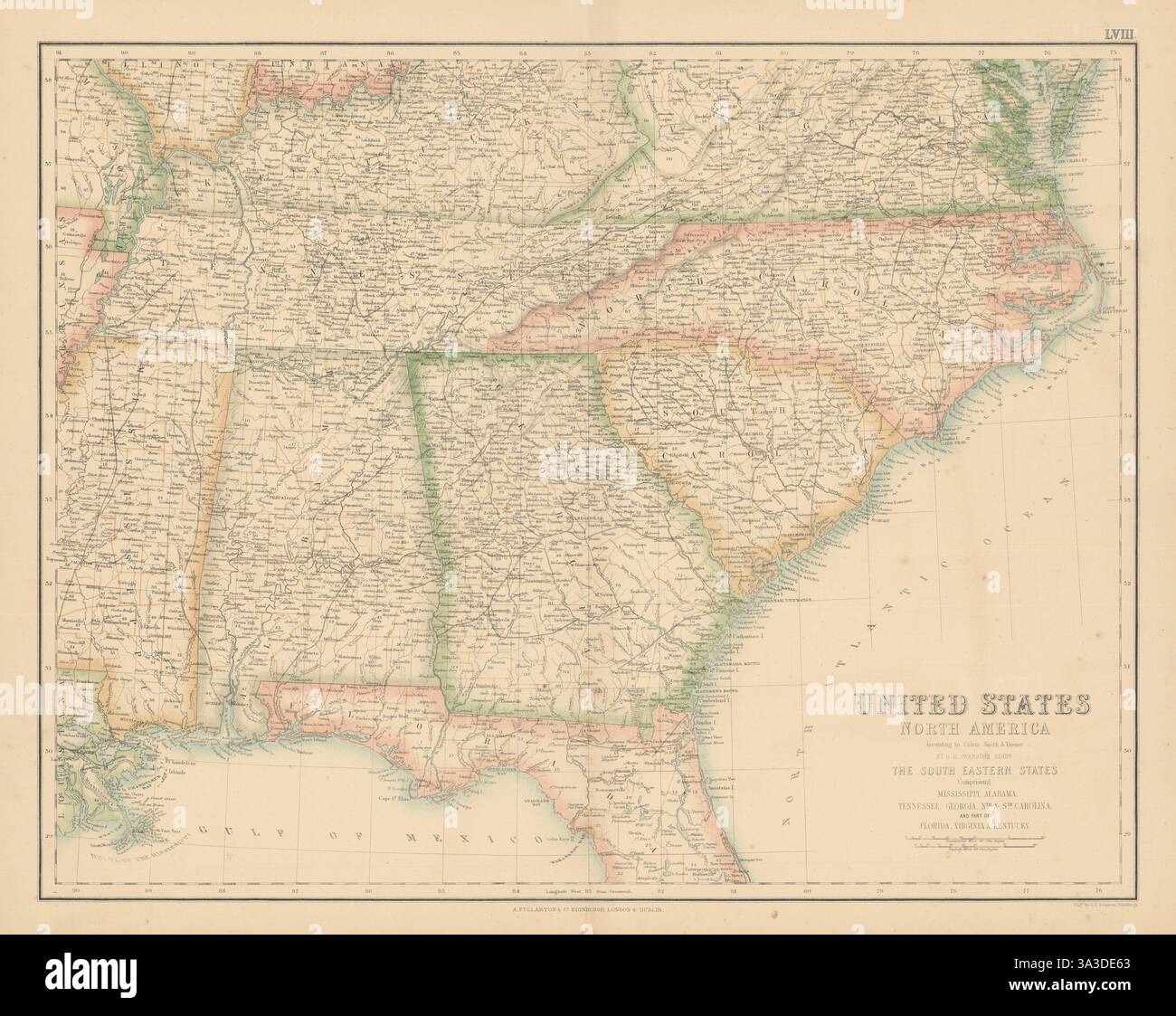 United States South East. Alabama Tennessee Georgia Carolinas c1863 old ...