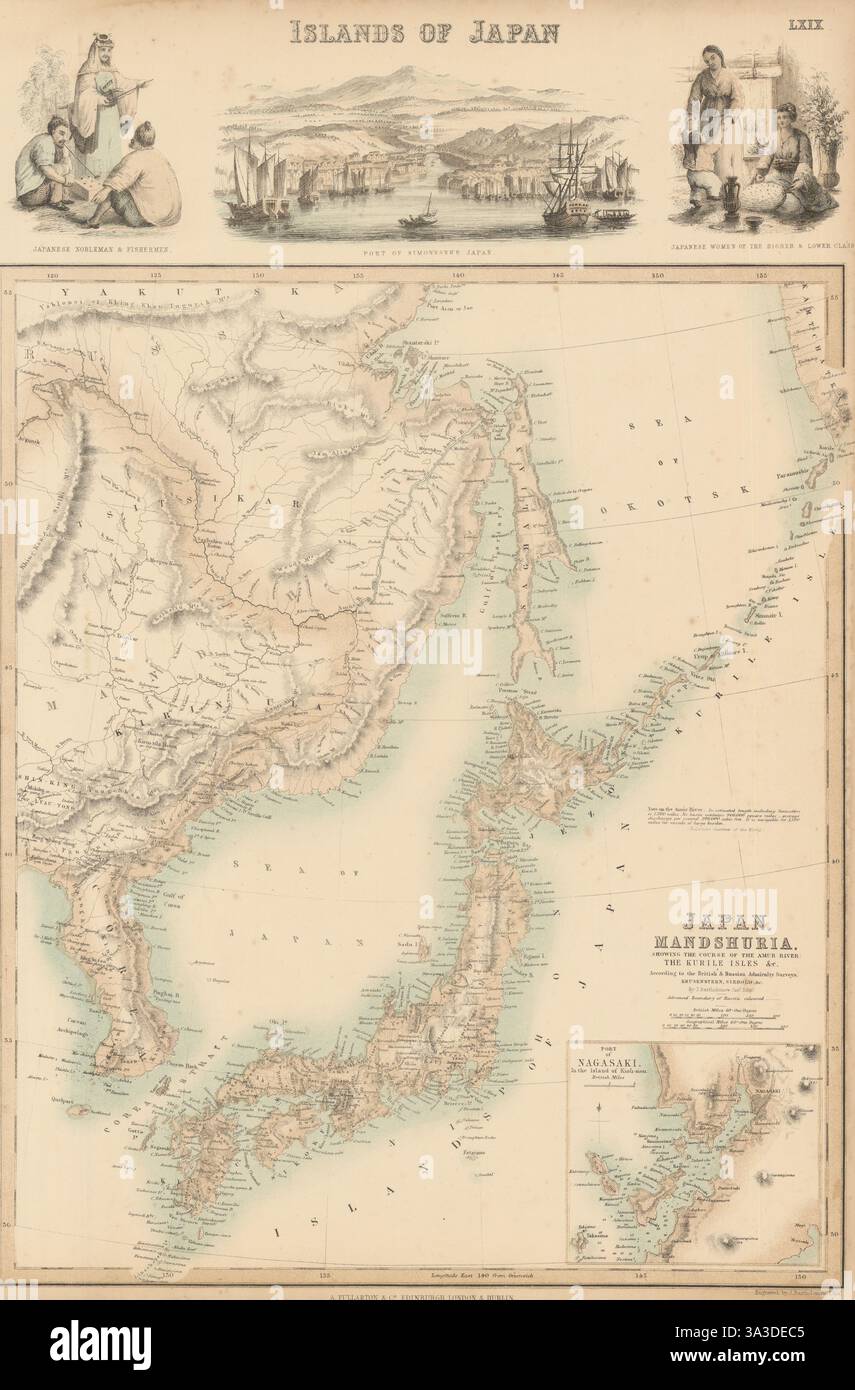 Japan & Mandshuria. Shimonoseki & Nagasaki. Manchuria. FULLARTON c1863 ...