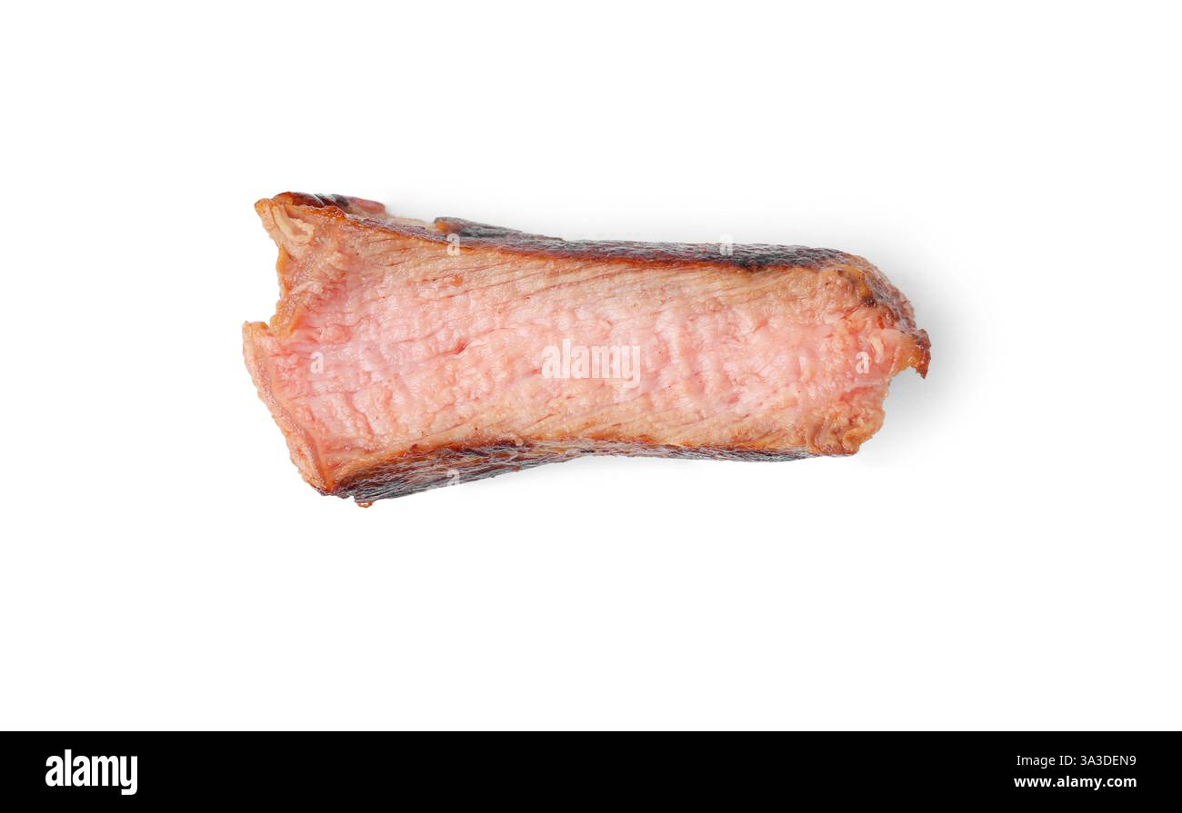 Slice of beef tenderloin cooked to well done isolated on white, top ...