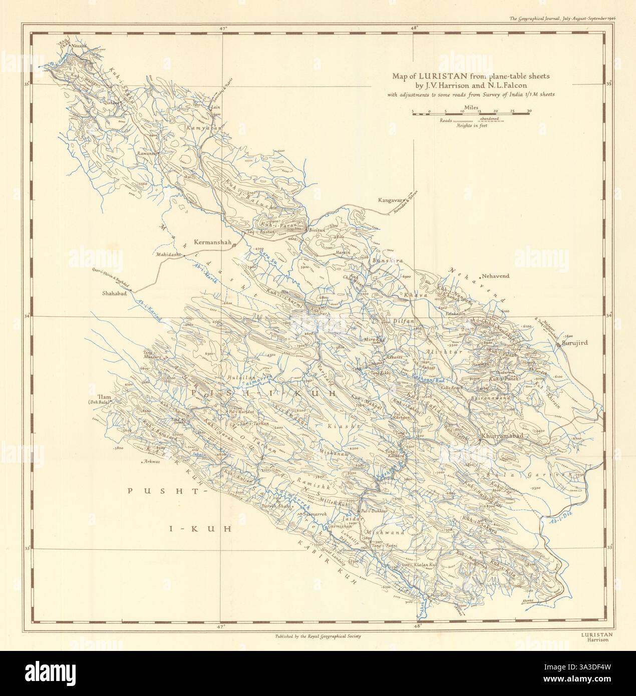 Map of Luristan from plane-table sheets by Harrison & Falcon. Iran. RGS ...