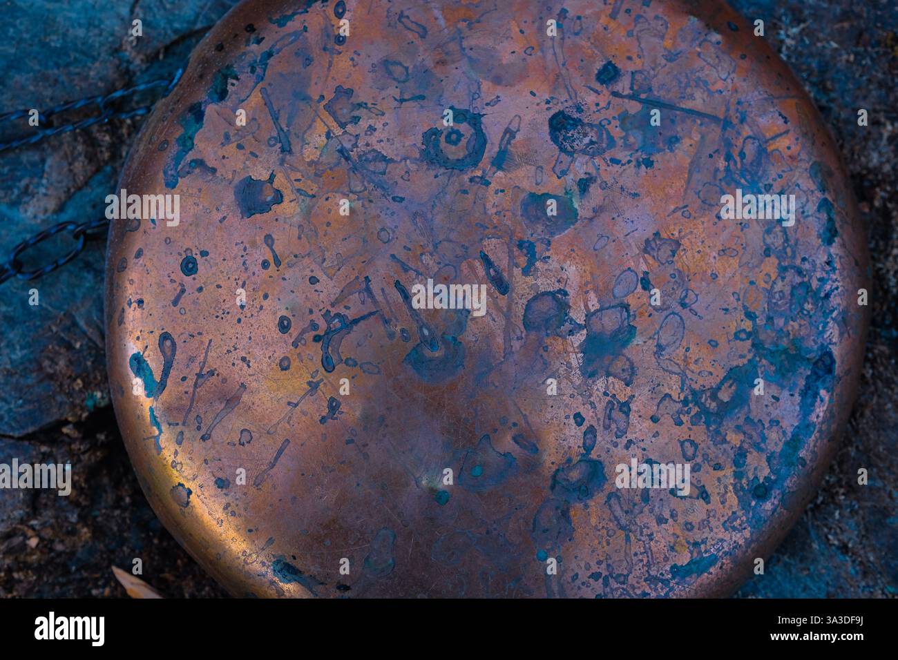 Circular Copper Plate on a Rough Wooden Surface. Design Background ...