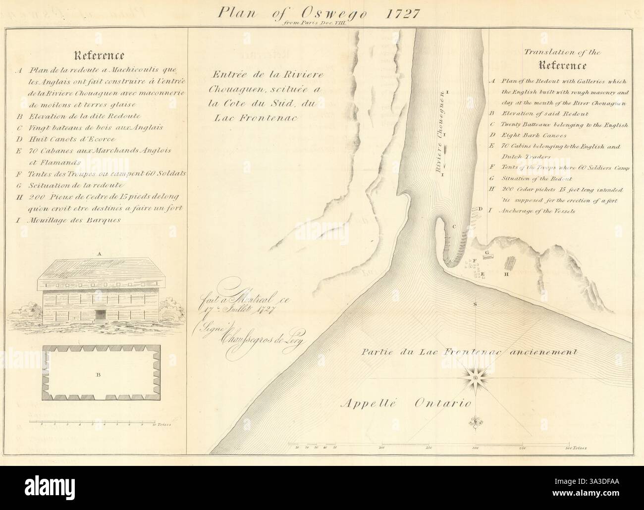 Plan of Oswego in 1727. Riviere Choueguen. Lake Frontenac. New York ...