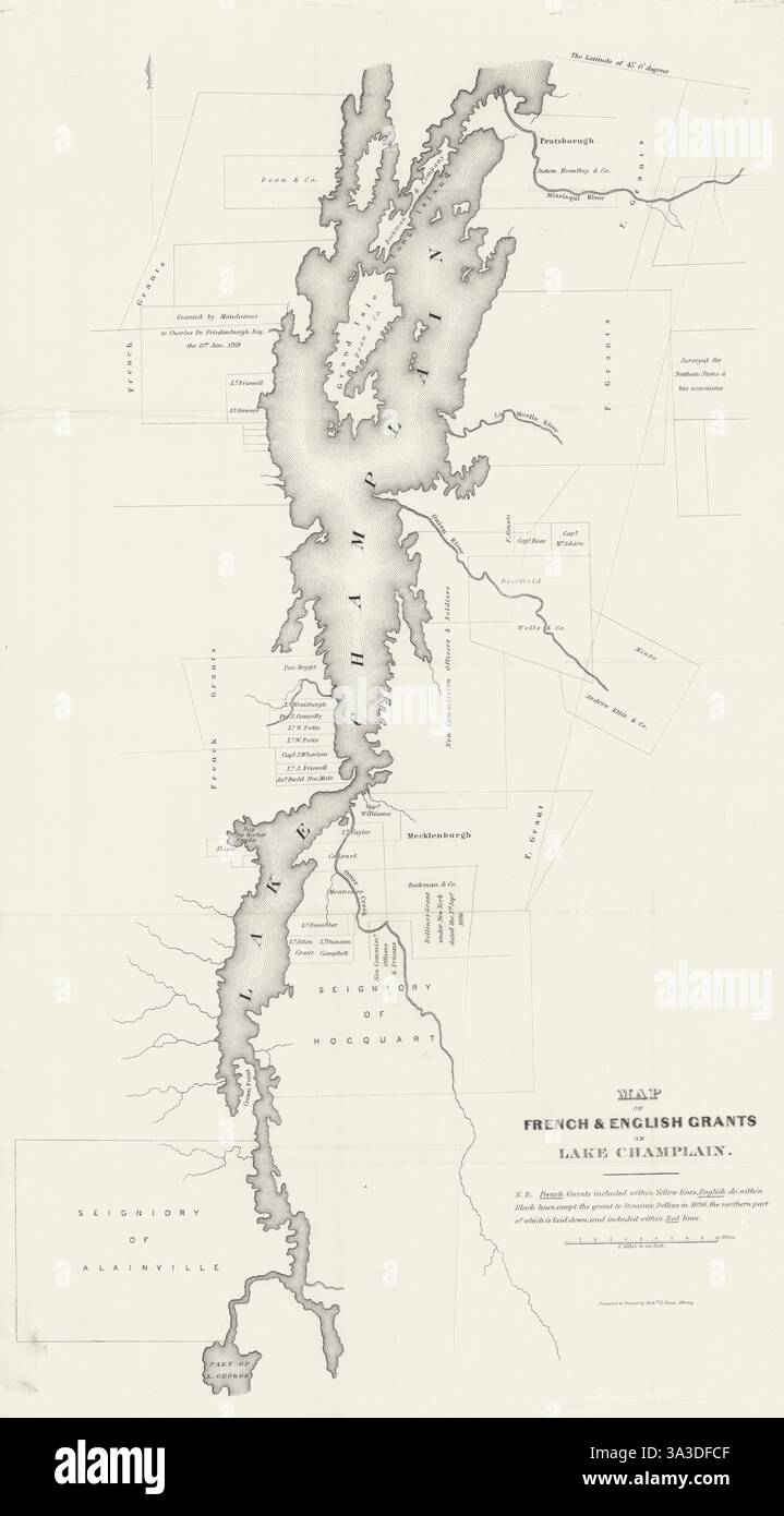 Map of French & English Grants on Lake Champlain. New York State. Pease ...