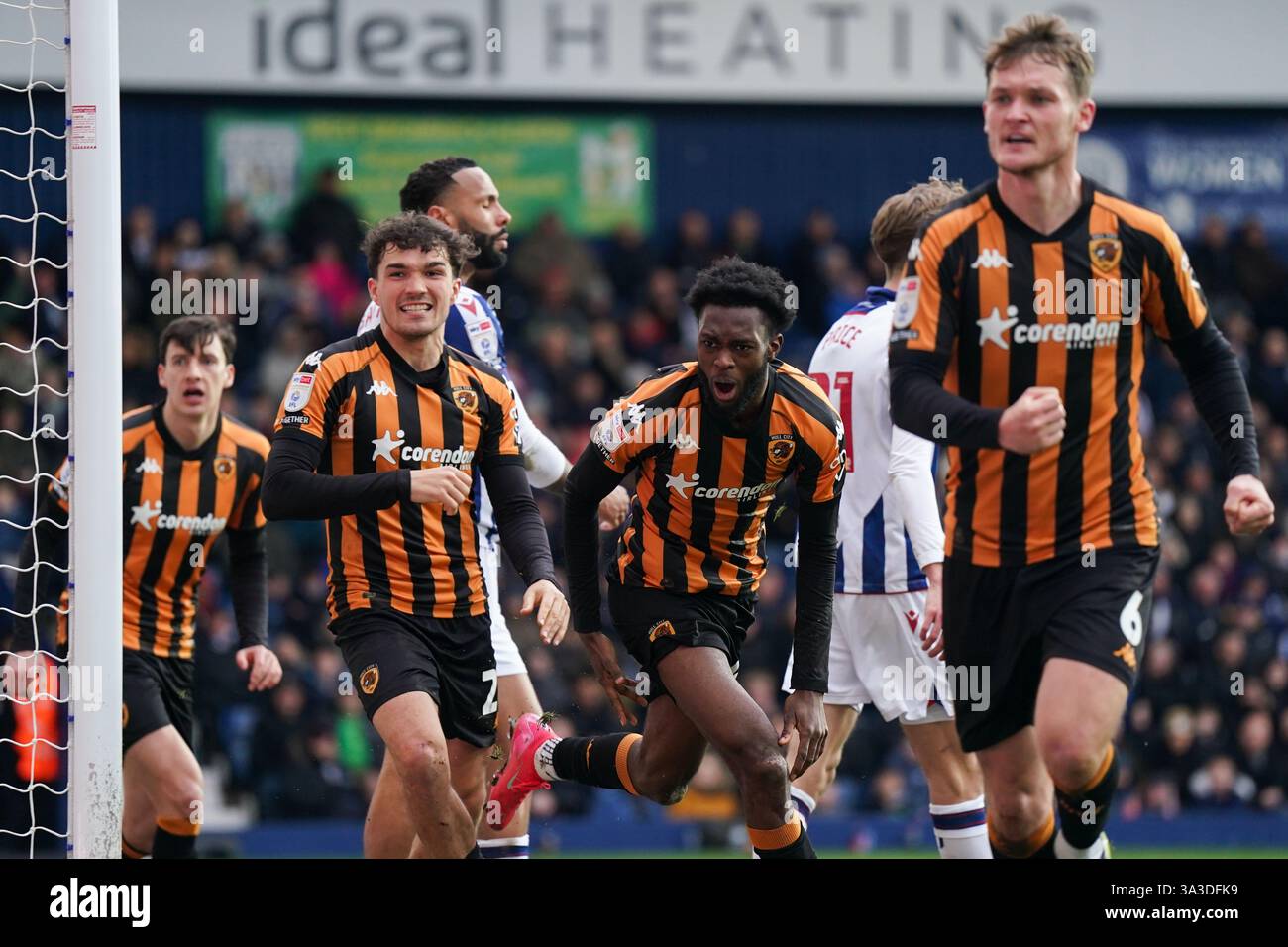 Hull City's Abu Kamara celebrates after scoring his sides first goal ...