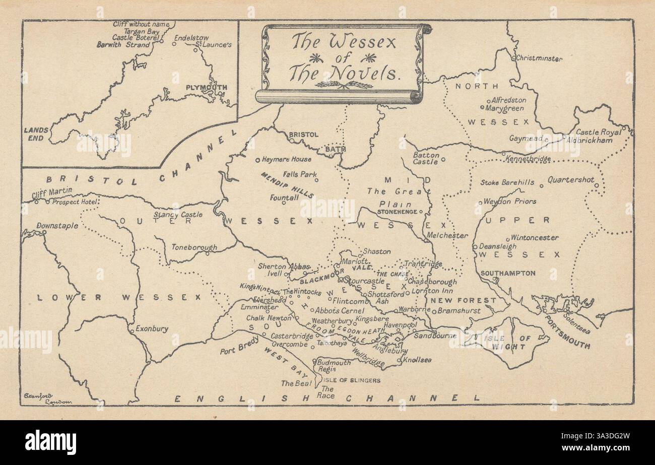 Sketch map of The Wessex of the Novels of Thomas Hardy, by Edward ...