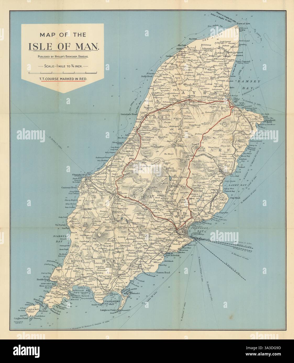 Map of the Isle of Man with the T.T. Course by Hyslop's Bookshop ...