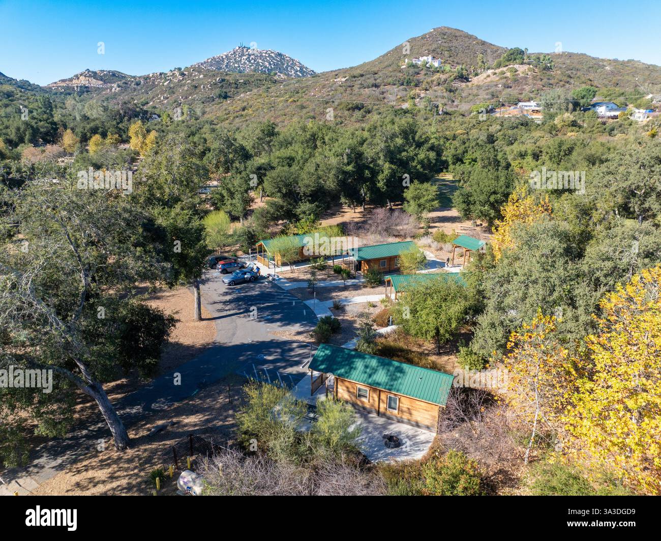 Aerial view of Campsites in the valley of Dos Picos County Park in ...