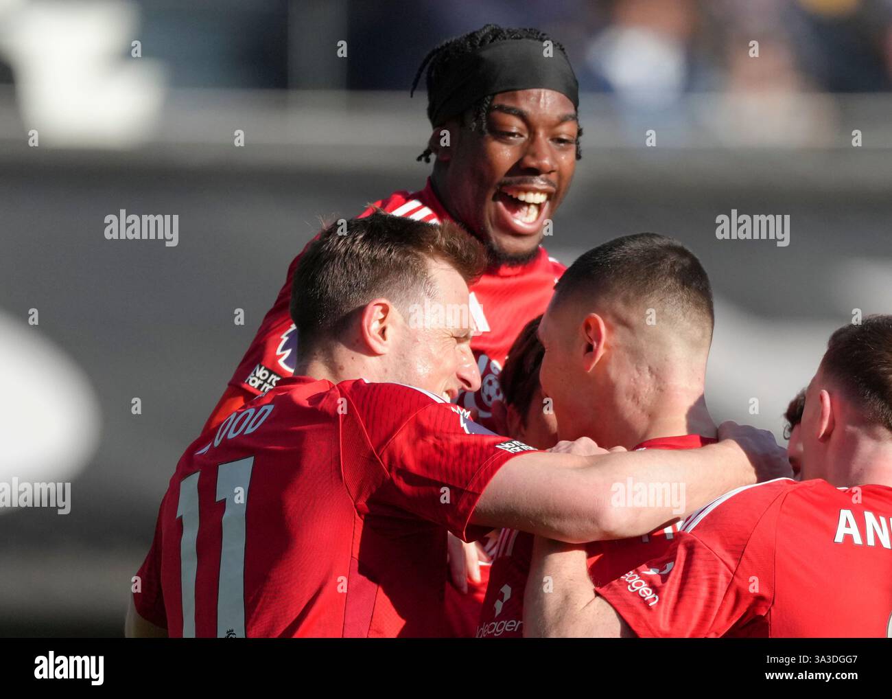 Nottingham Forest's Ola Aina celebrates opening goal with teammates ...