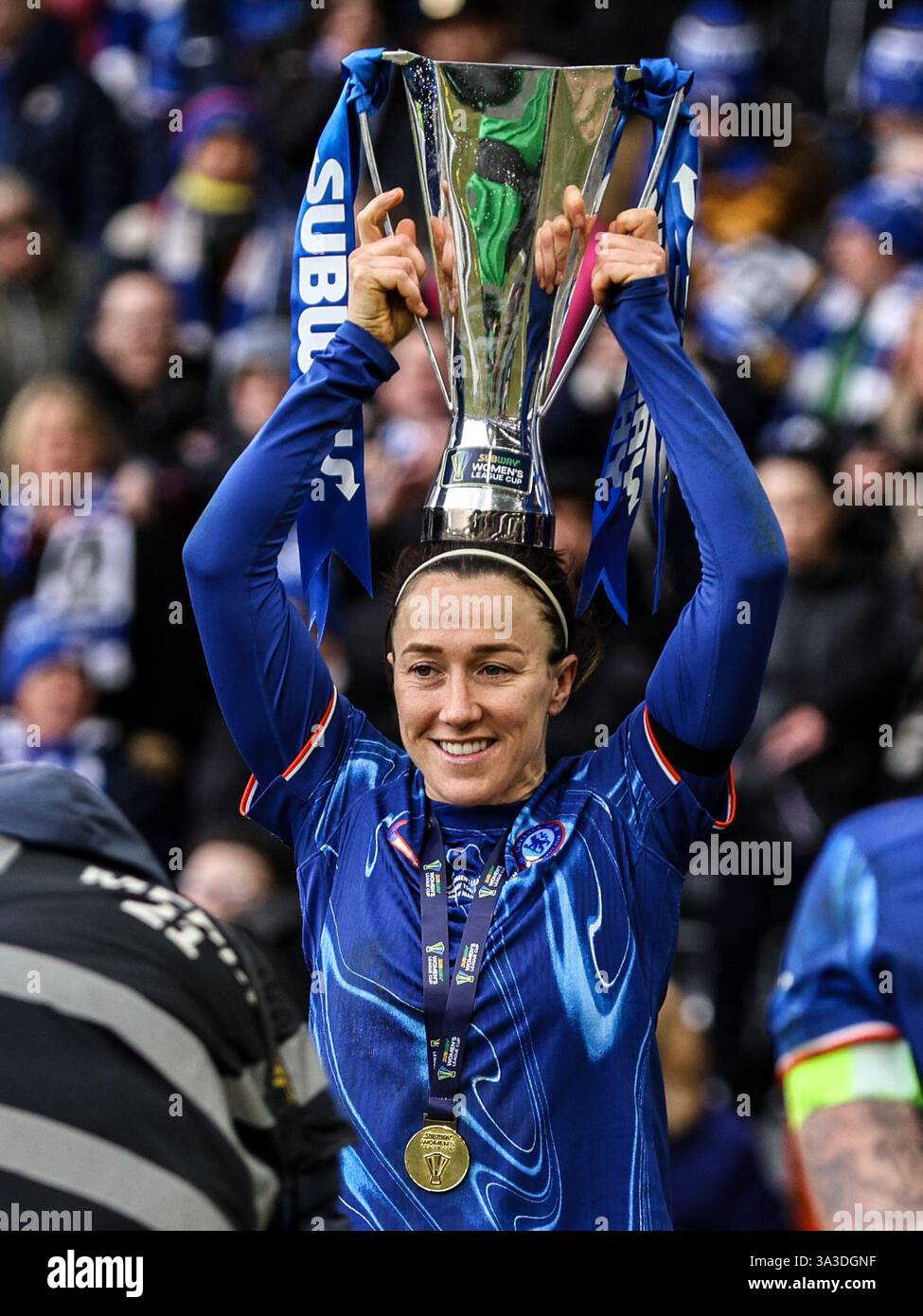 Derby, UK. 15th Mar, 2025. Lucy Bronze (22 Chelsea) celebrates during ...