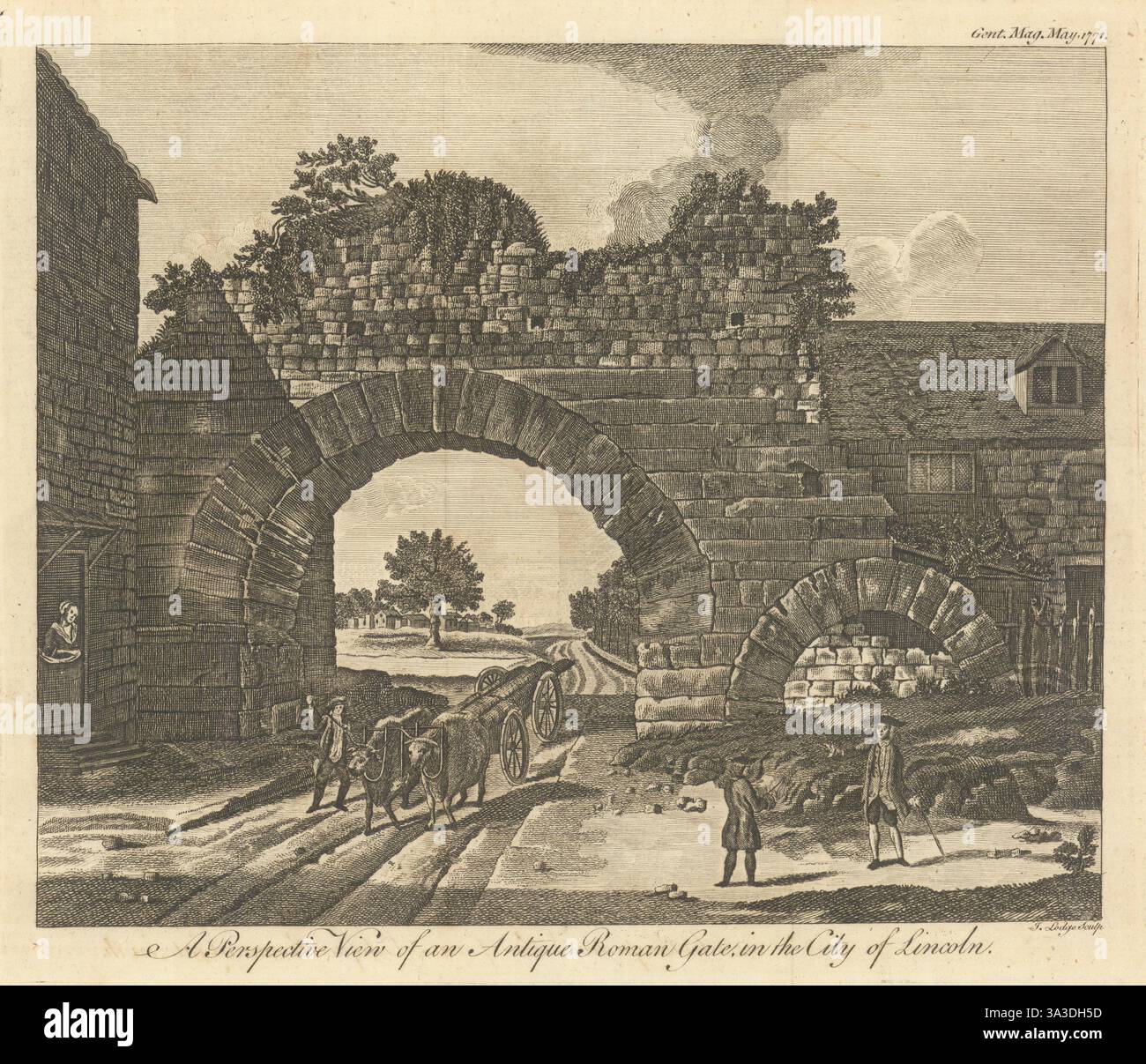 An Antique Roman Gate, in the City of Lincoln. Newport Arch. GENTS MAG ...
