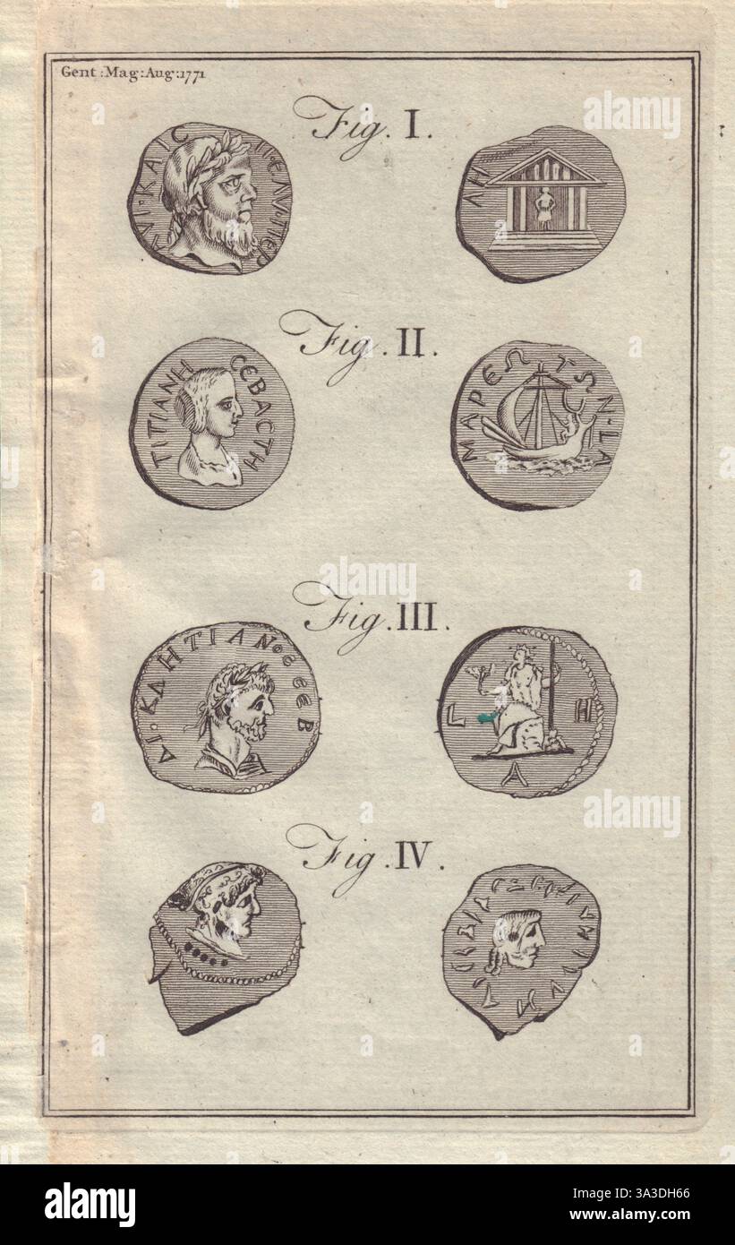 18th century print of Greek coins and medals 1771 old antique picture ...