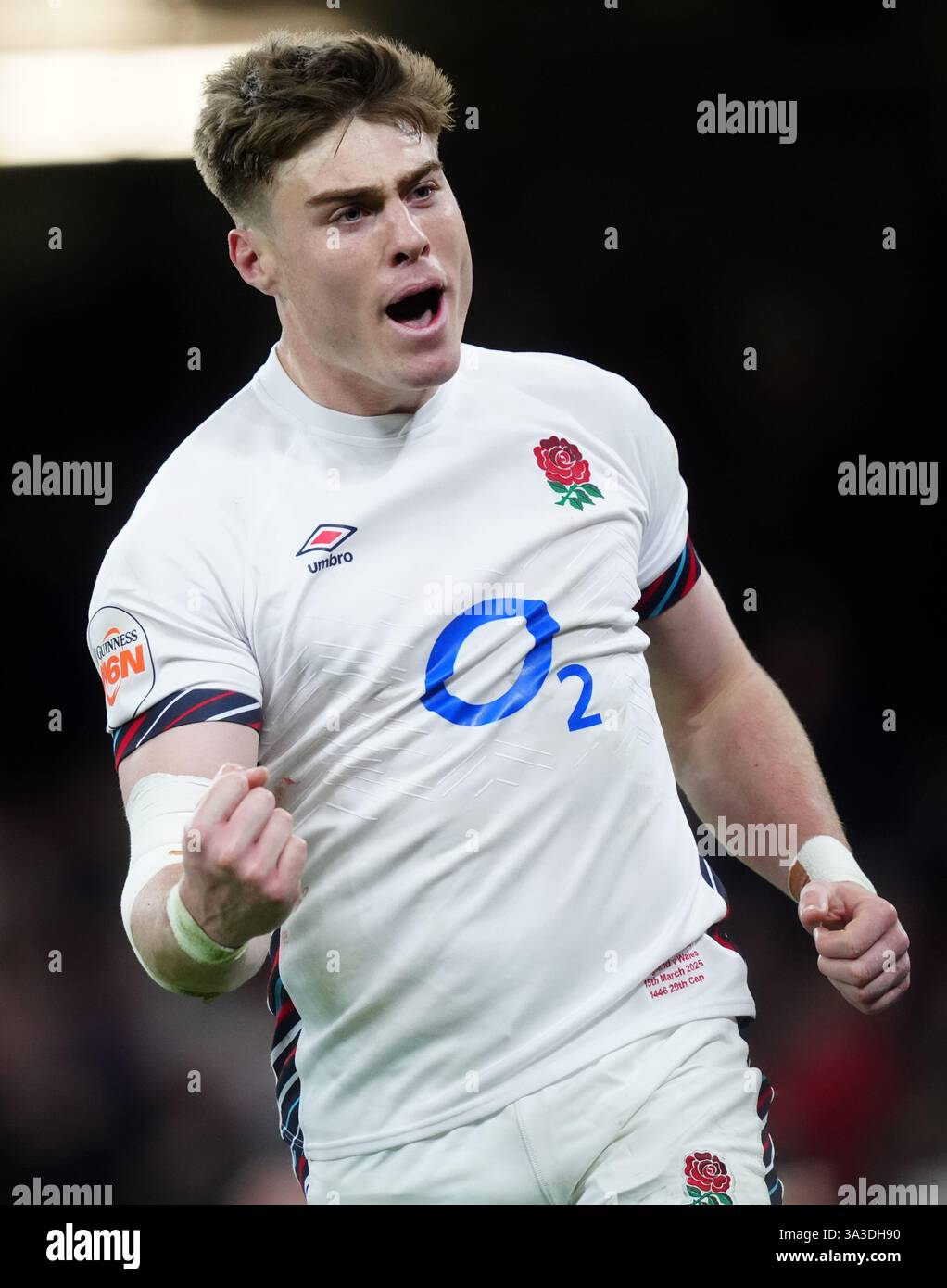 England's Tommy Freeman celebrates scoring their third try during the ...