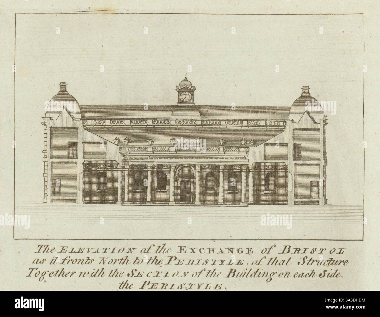The Bristol Exchange as it fronts north to the Peristyle 1789 old print ...