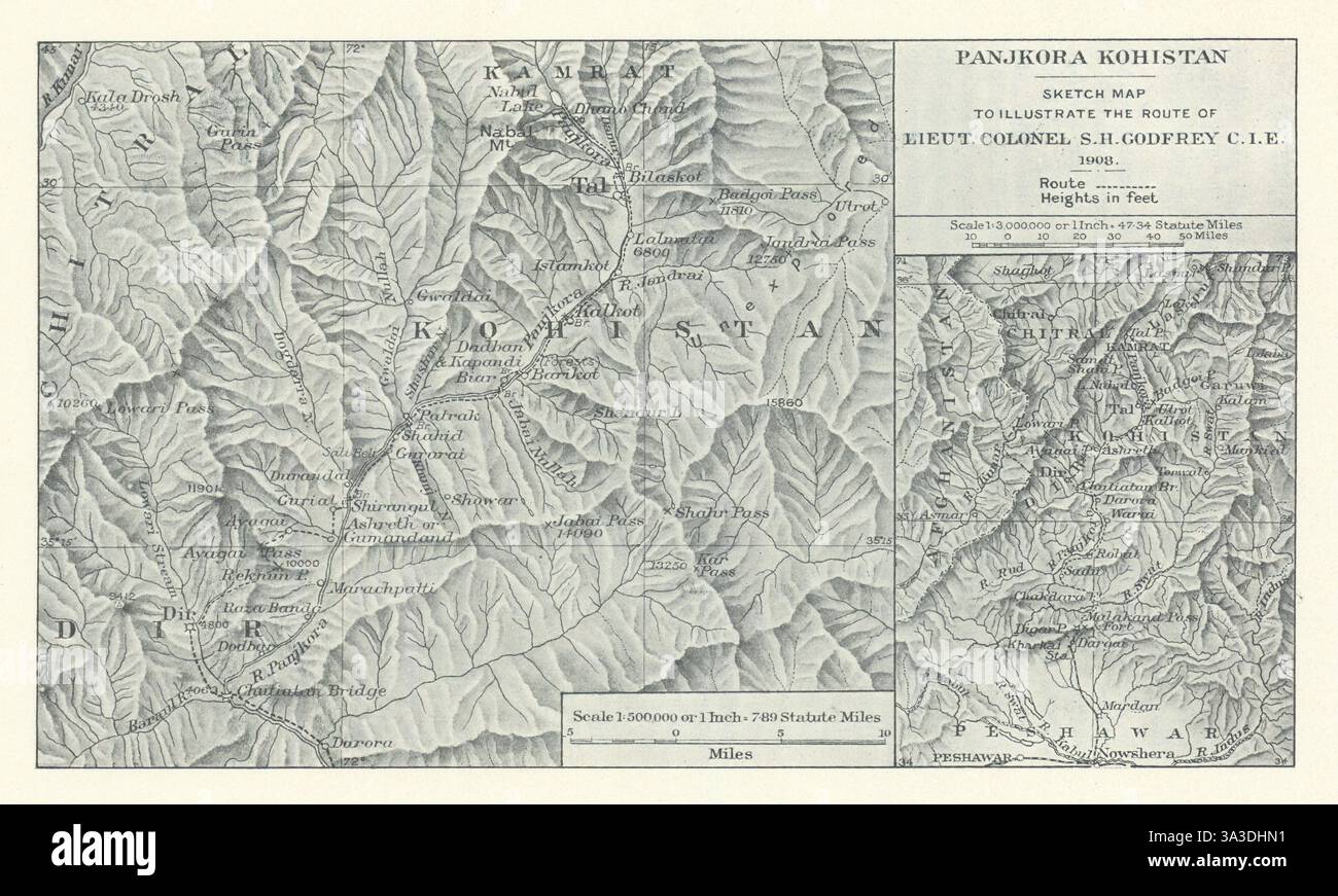 Panjkora Kohistan. Lt. Col. S.H. Godfrey's 1908 route. Pakistan. RGS ...