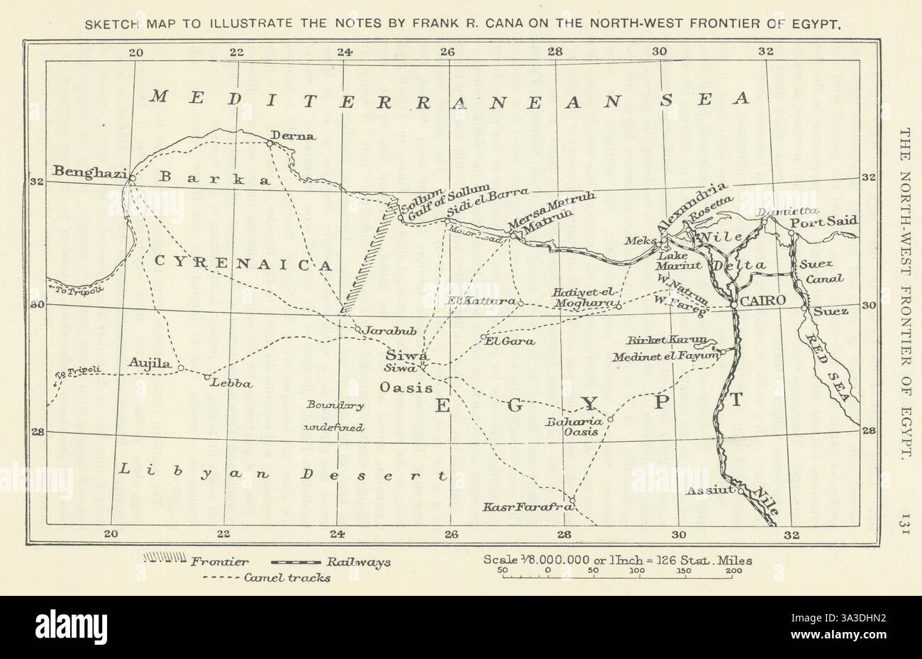 North-west Frontier of Egypt, & Libya. Camel tracks. RGS/Frank R. Cana 1916 map Stock Photo - Alamy
