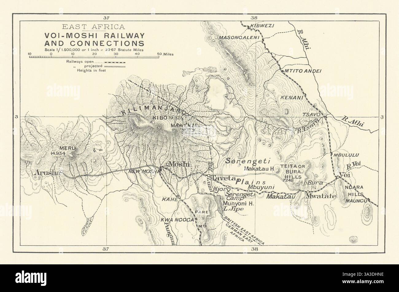 East Africa. Voi to Moshi railway & connections. Tanzania Kenya. RGS ...