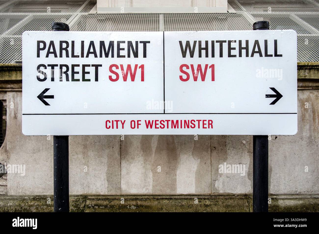 London street sign at junction of Whitehall and Parliament Street ...