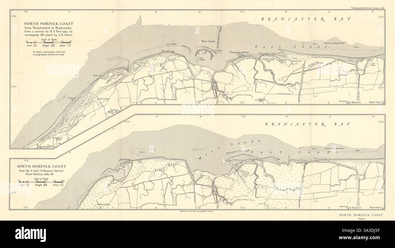 North Norfolk Coast. Hunstanton-Brancaster. Peel 1935 & OS 1883-88. RGS ...