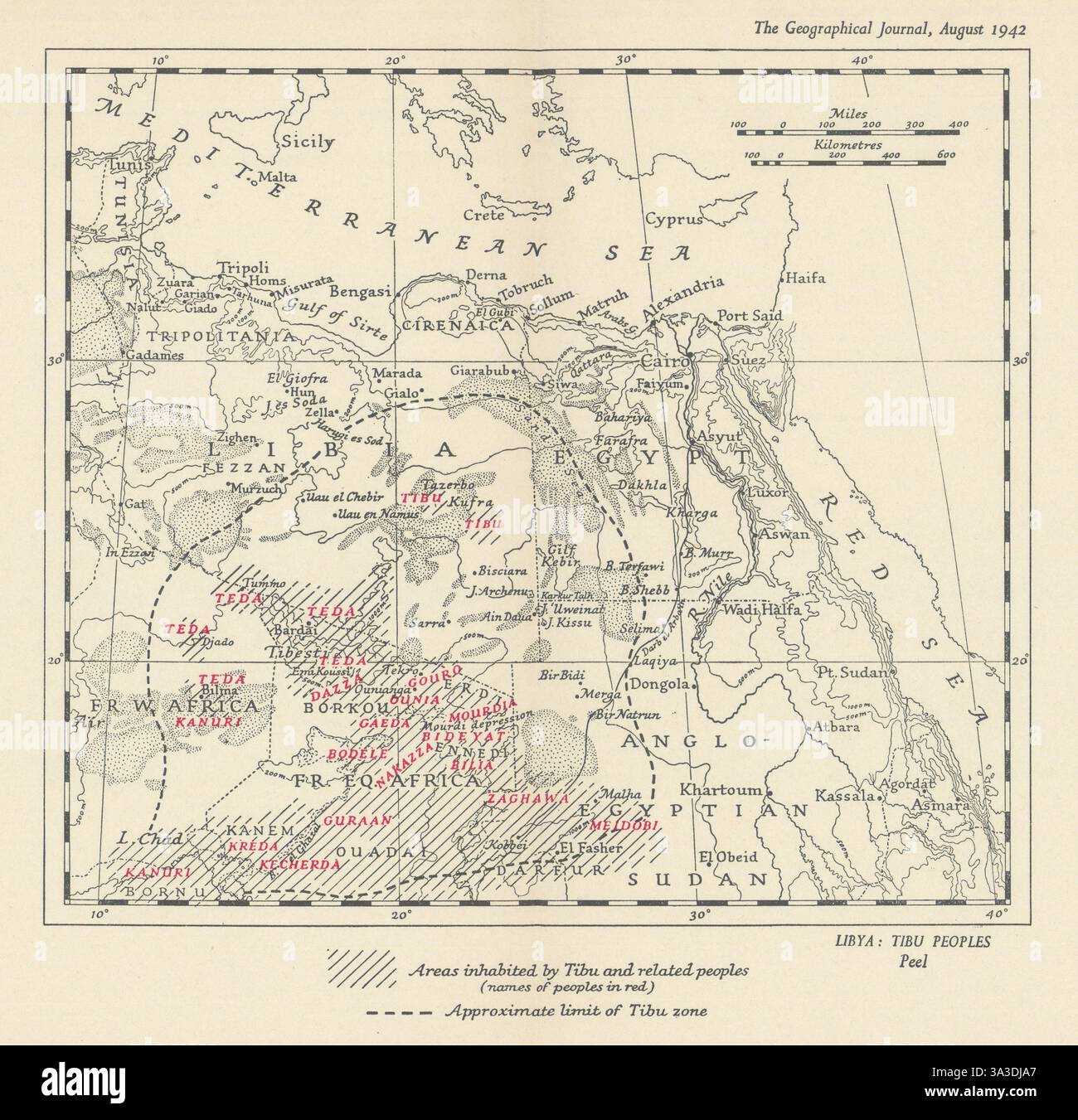 Areas inhabited by Toubou/Tubu people. Chad Niger Libya. RGS/R.F. Peel ...