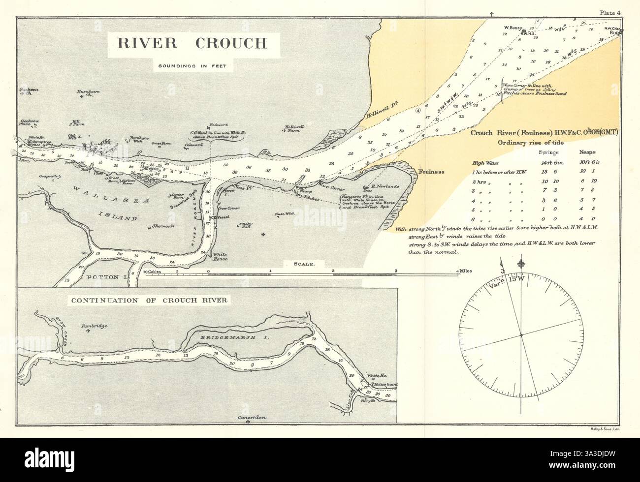 River Crouch nautical sailing sea chart by Lt. Messum. Essex 1903 old ...