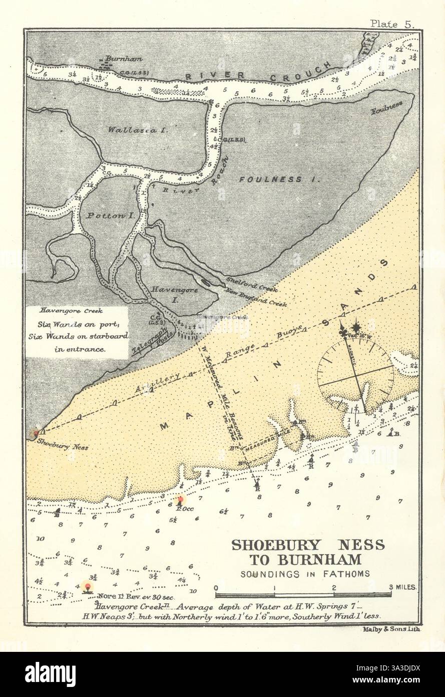 Shoeburyness to Burnham nautical sailing sea chart. Maplin Sands. Essex ...