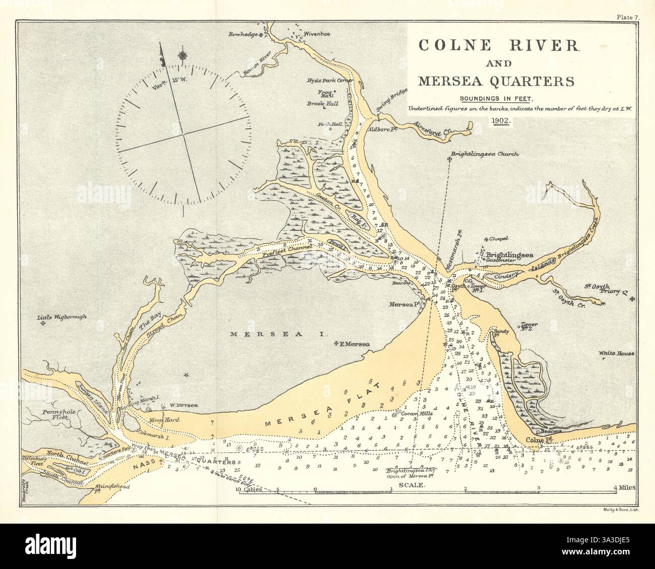 Colne River & Mersea Quarters nautical sailing sea chart. Essex 1903 ...
