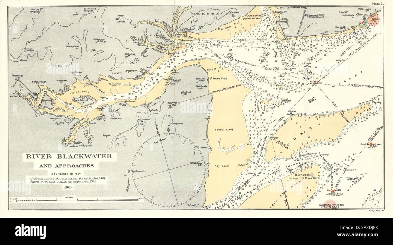 River Blackwater & approaches nautical sailing sea chart. Essex 1903 ...