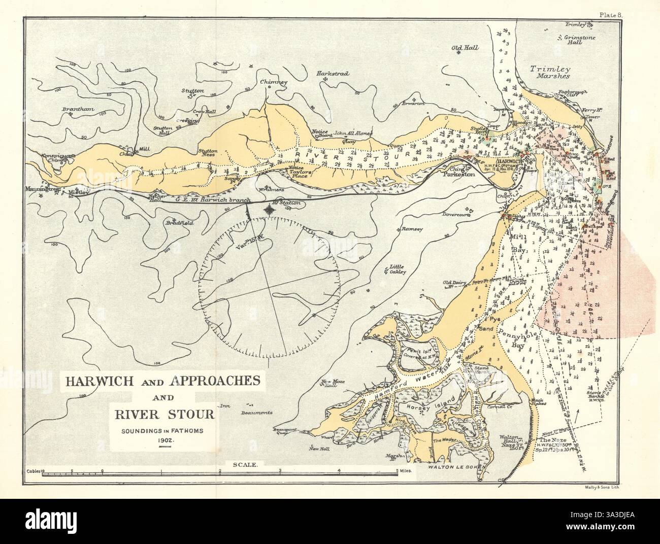 Harwich & approaches, & River Stour nautical sailing sea chart. Essex ...
