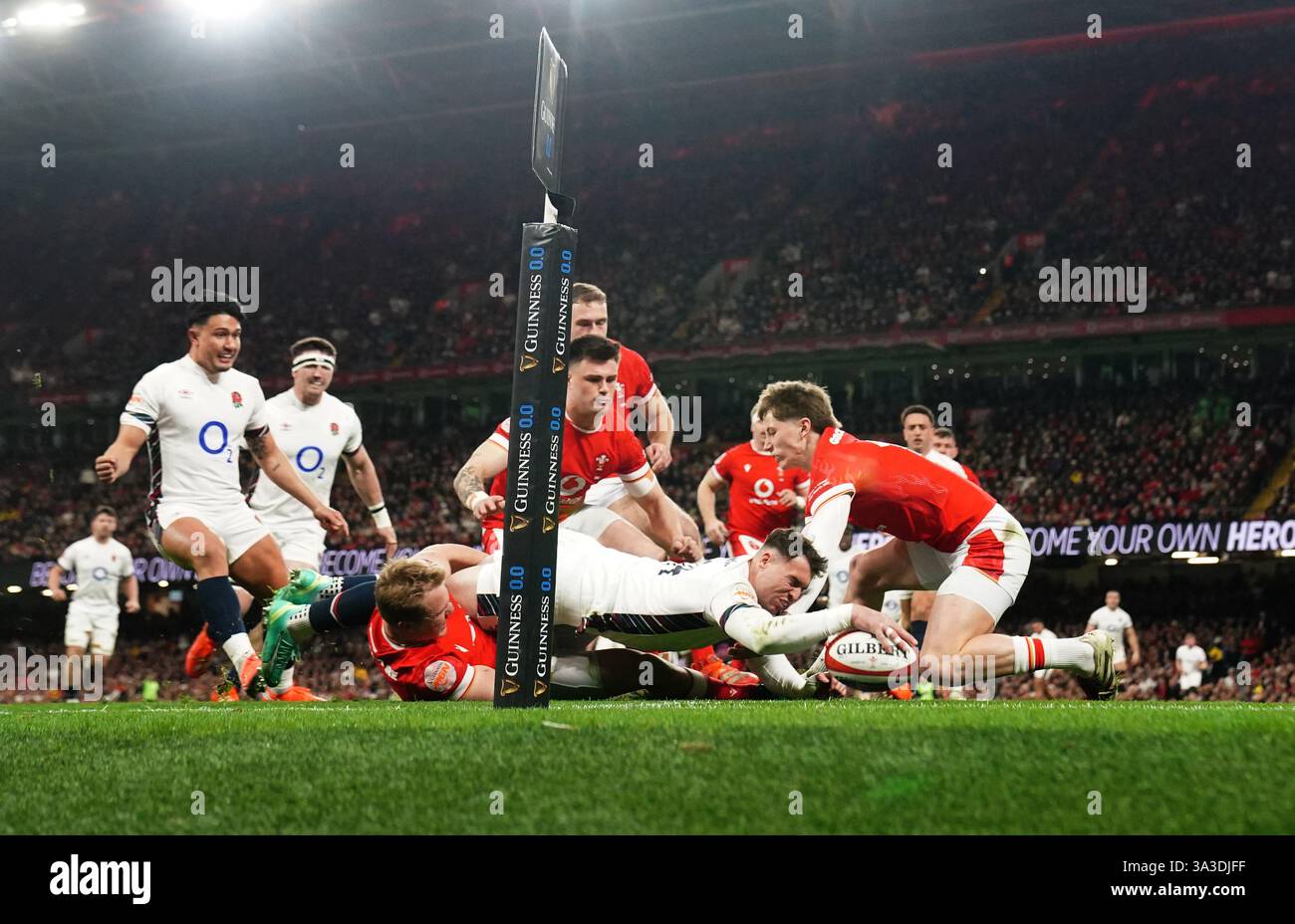 England's Tom Roebuck scores their side's second try during the ...