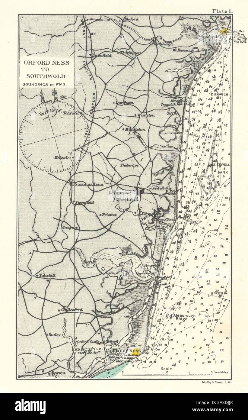 Orford Ness to Southwold nautical sailing sea chart. Suffolk. MESSUM ...