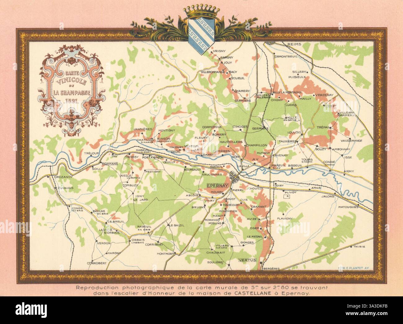 Carte Vinicole de Champagne after the Maison de Castellane wall map ...