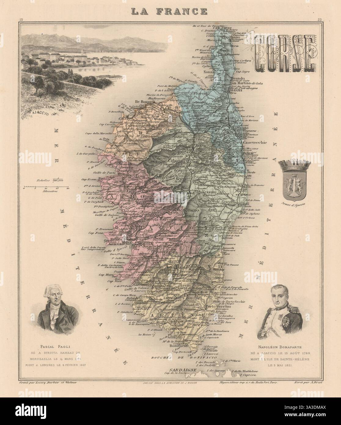 Corse / Corsica. Ajaccio vignette. Vuillemin 1890 old antique map plan ...