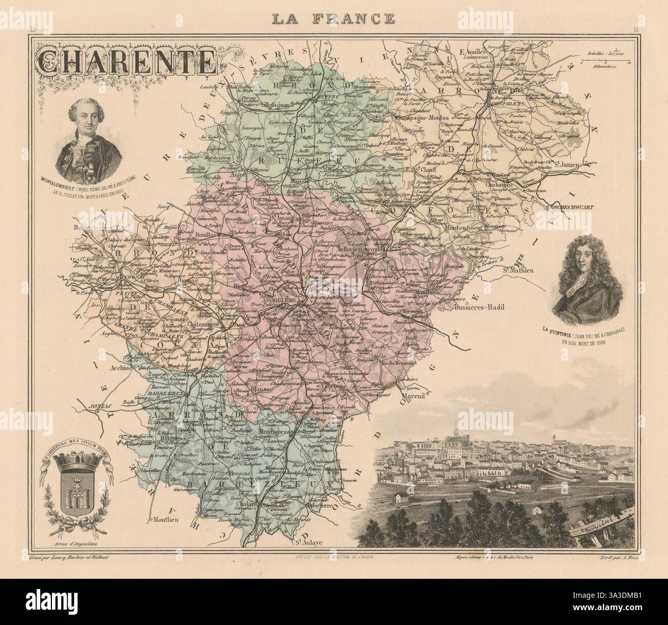Charente département. Angoulême vignette. Vuillemin 1890 old antique ...