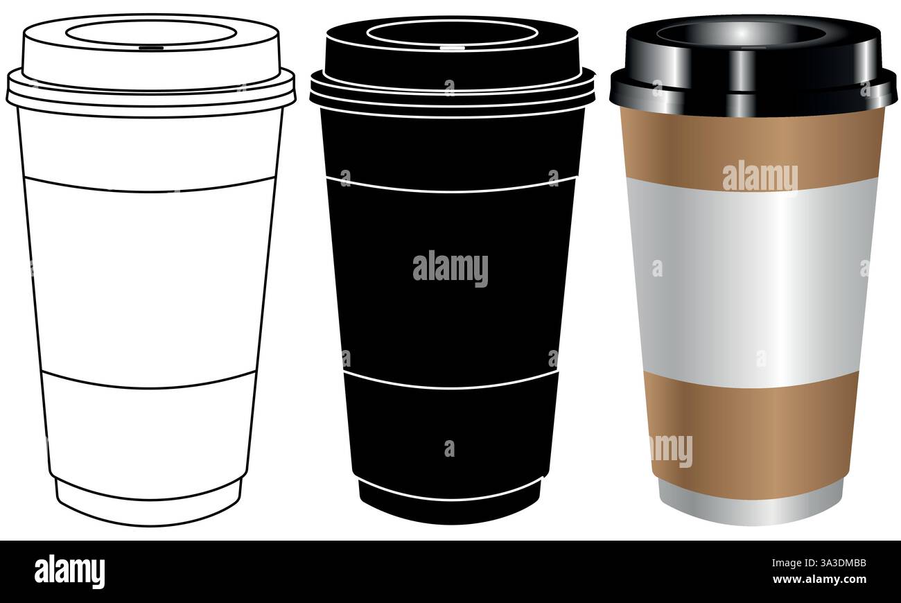 Realistic Coffee Cup Design in Colour and Black and White, Take away or ...