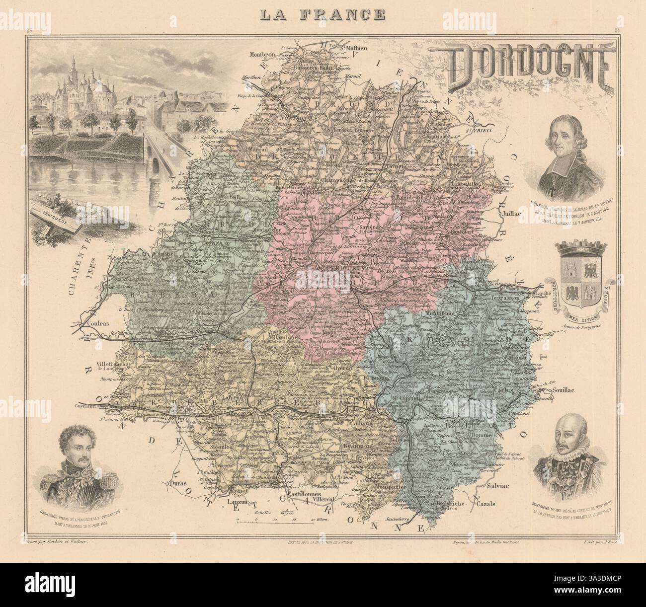 Dordogne département. Périgueux vignette. Vuillemin 1890 old antique ...
