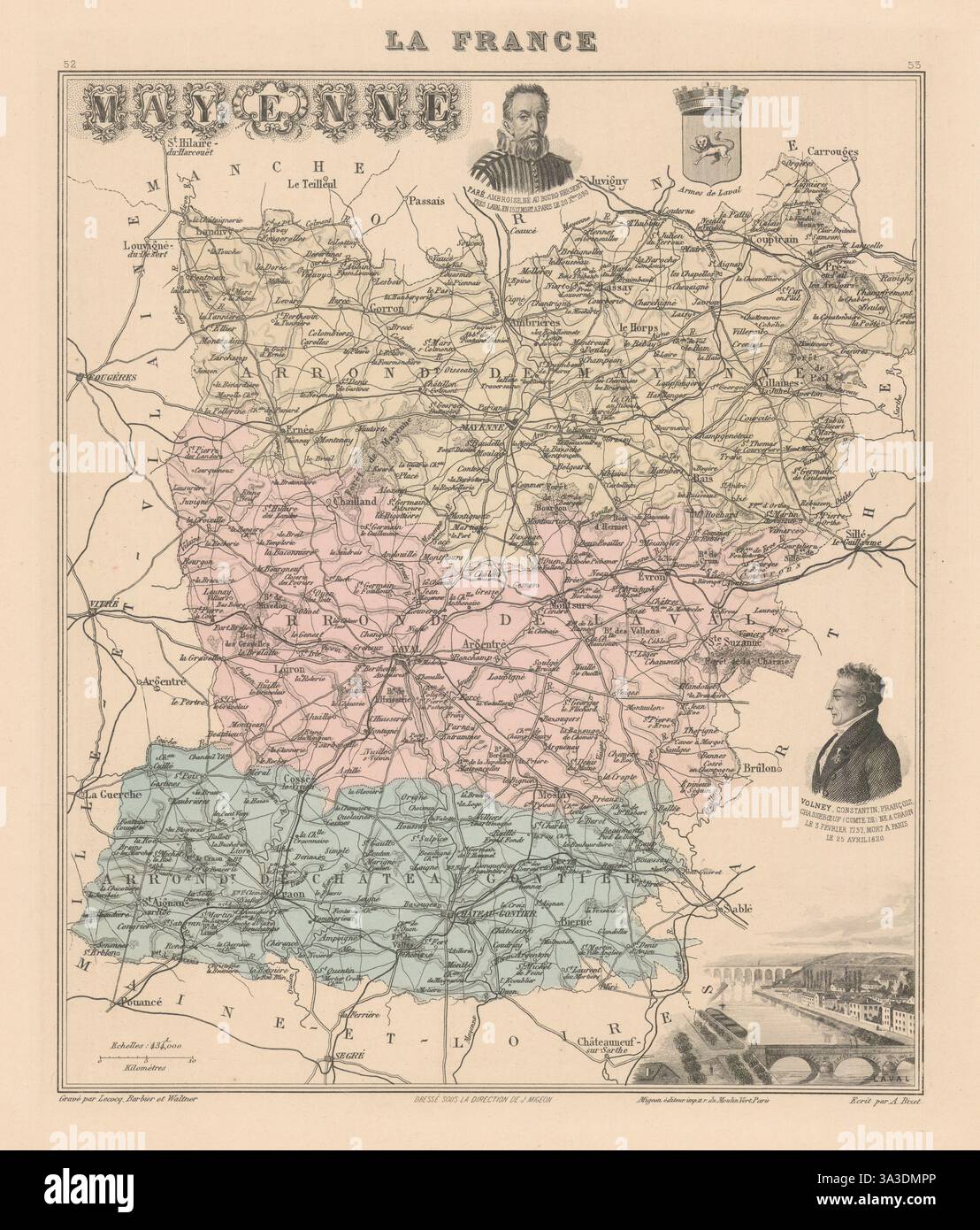 Mayenne département. Laval vignette. Vuillemin 1890 old antique map ...