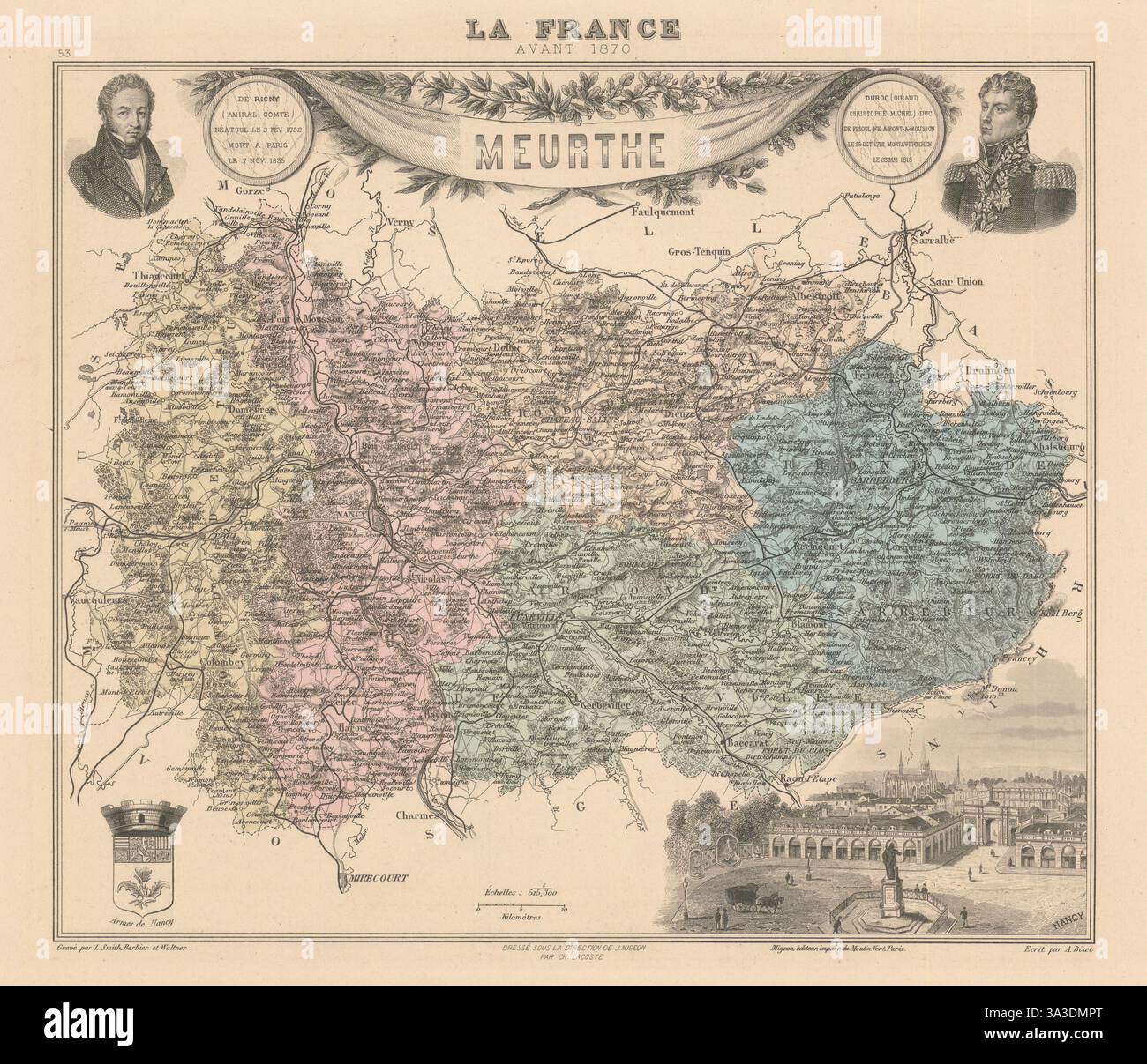 Meurthe département. Nancy vignette. Vuillemin 1890 old antique map ...