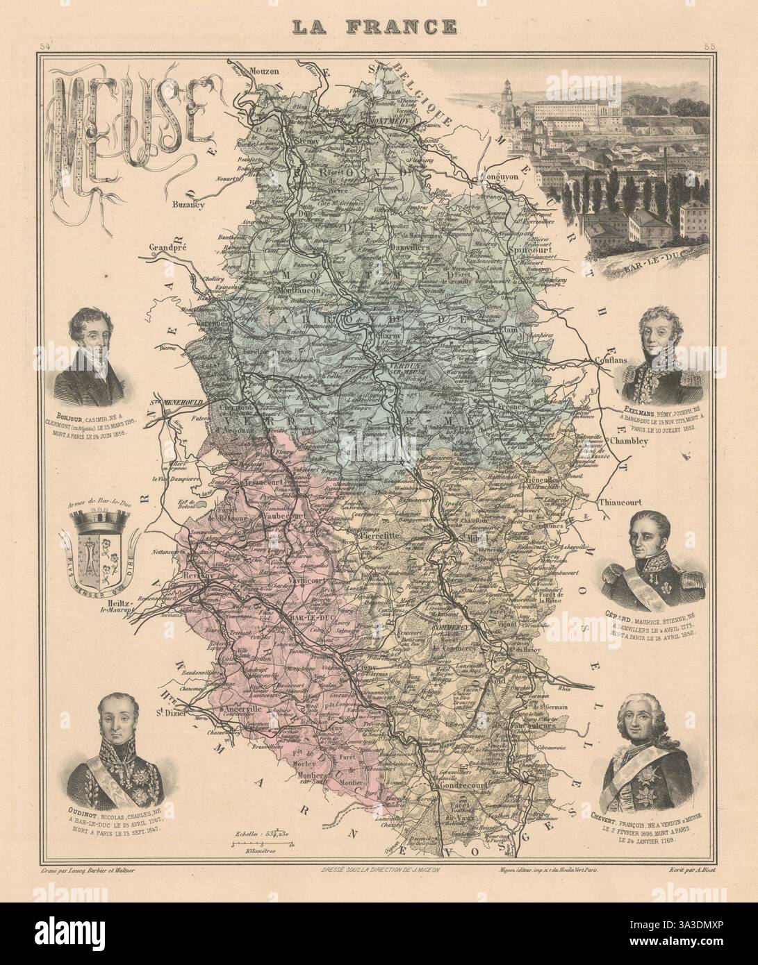 Meuse département. Bar-le-Duc vignette. Vuillemin 1890 old antique map ...