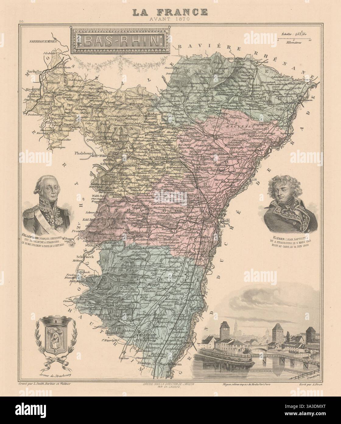 Bas-Rhin département. Strasbourg vignette. Vuillemin 1890 old antique ...