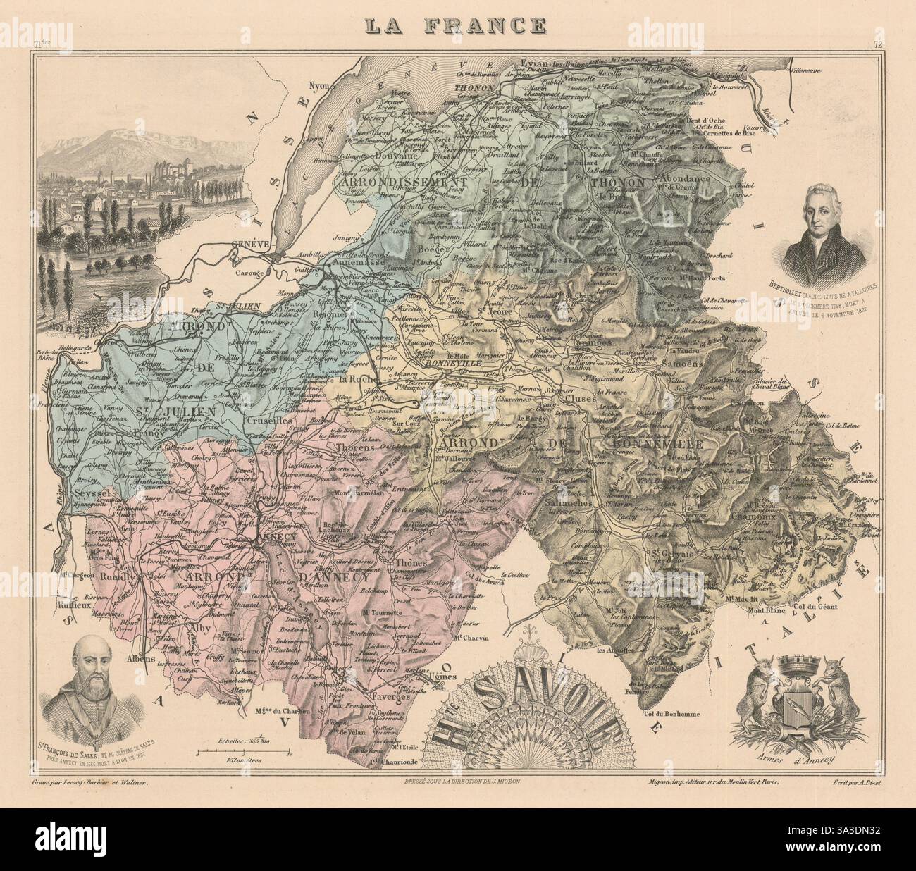 Haute-Savoie département. Annecy vignette. Vuillemin 1890 old antique ...