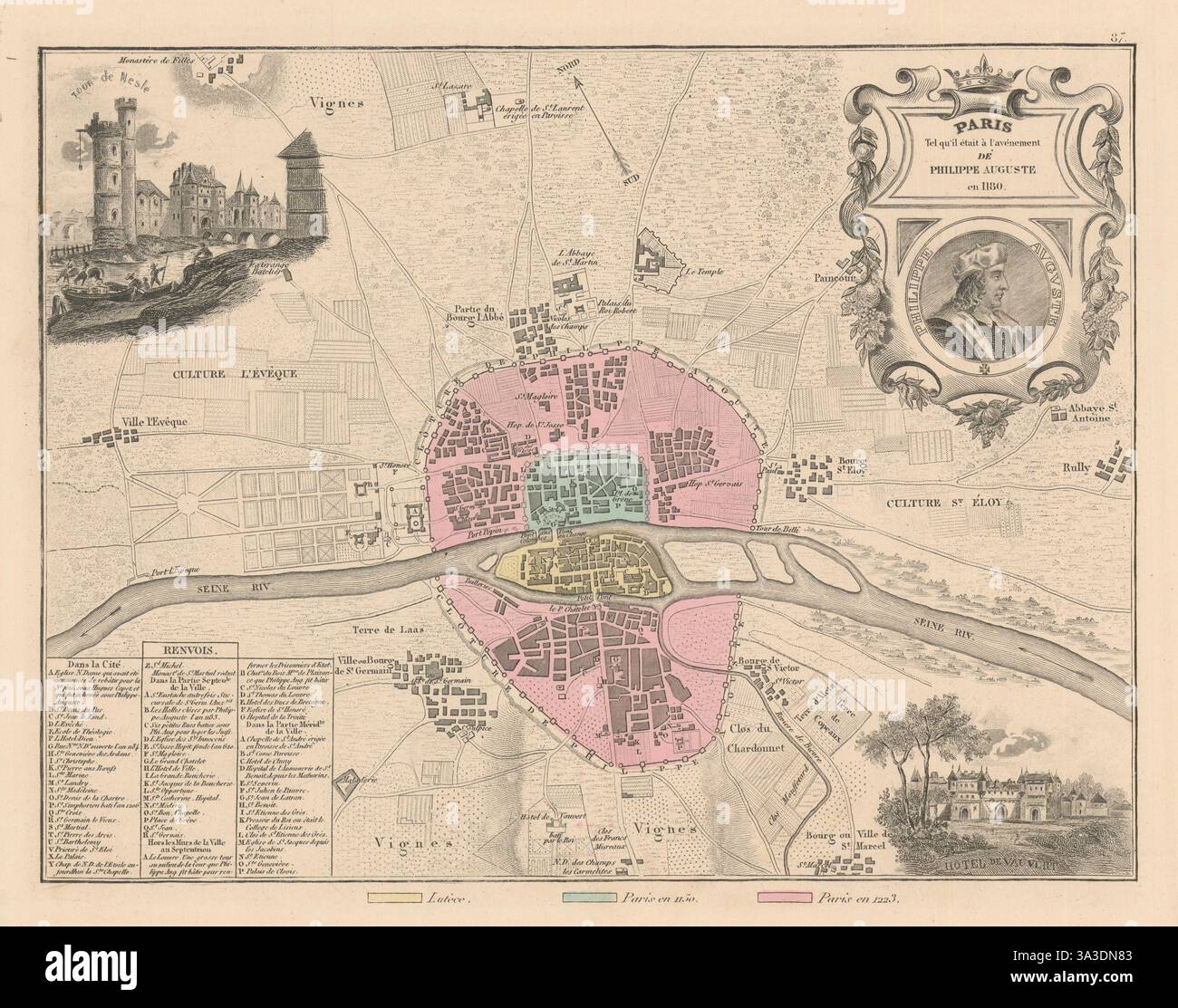 Paris on the accession of Philippe Auguste en 1180. Vuillemin 1890 old ...