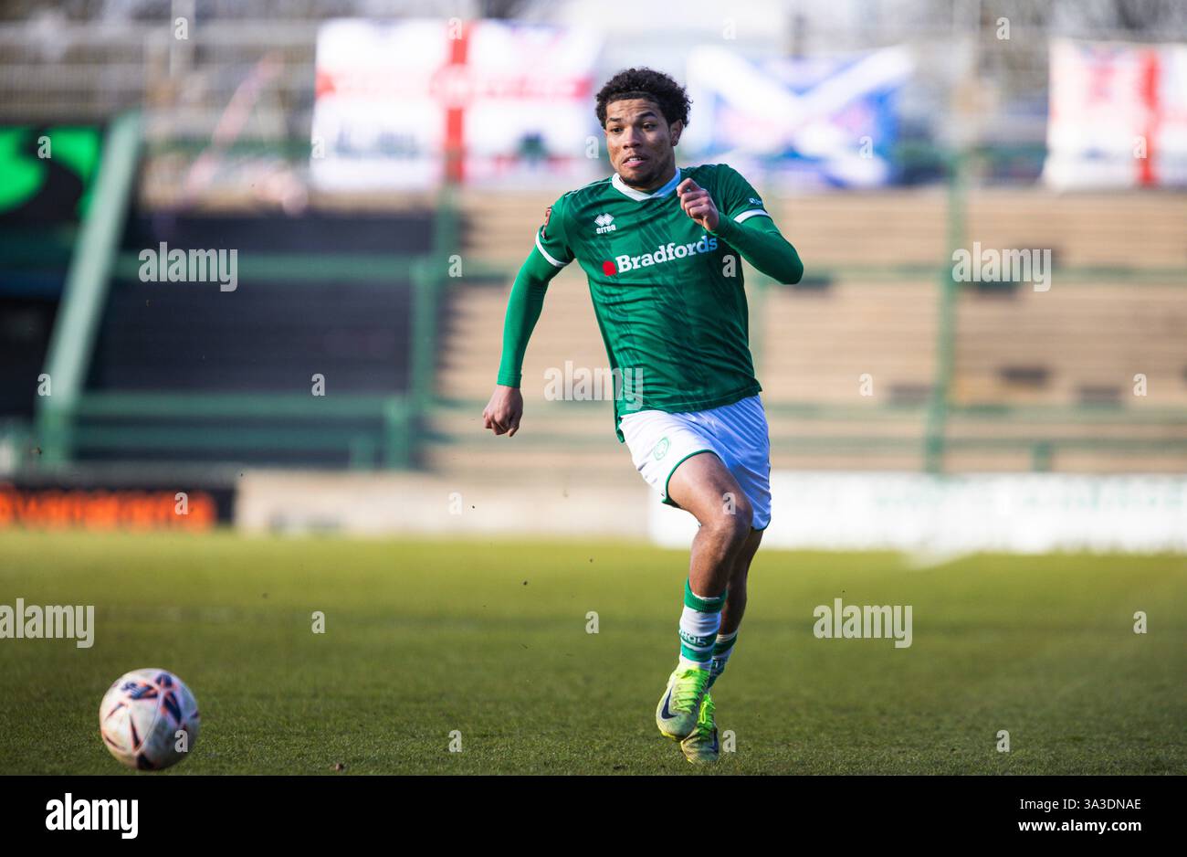 Yeovil, Somerset, UK. 15th Mar, 2025. Kyrell Wilson of Yeovil Town ...